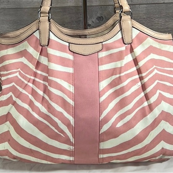 Coach | Bags | Coach Devin Pink Tulle Peyton Zebra Animal Print Zip Top ...